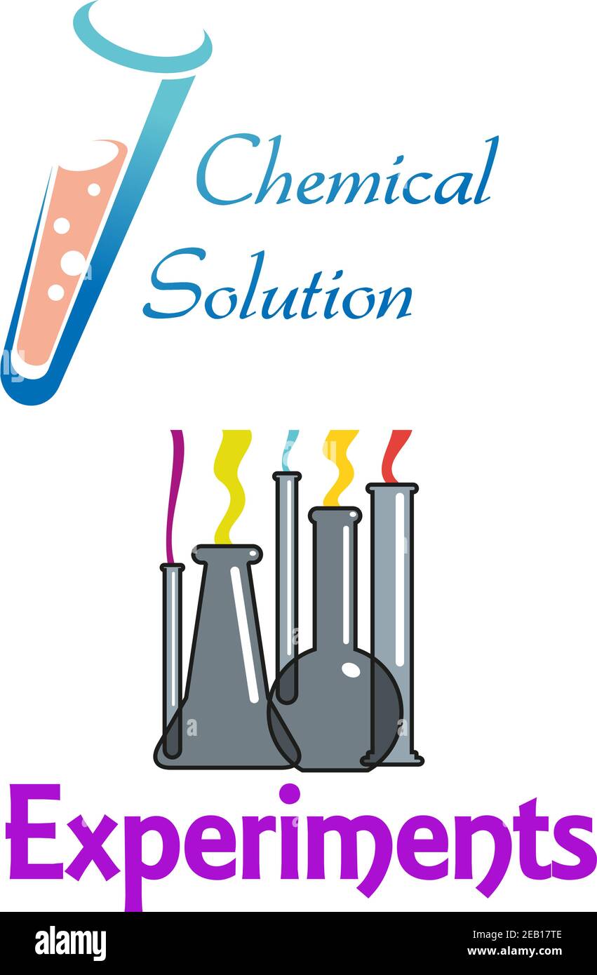 Chemical flasks and test tubes logo showing glassware in laboratory and ...