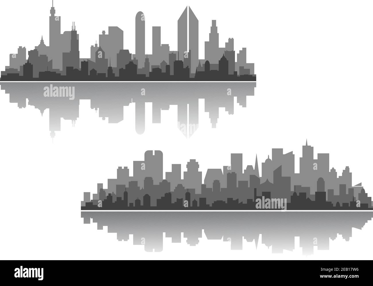 Modern cityscape vector designs with silhouettes of multiple high-rise ...
