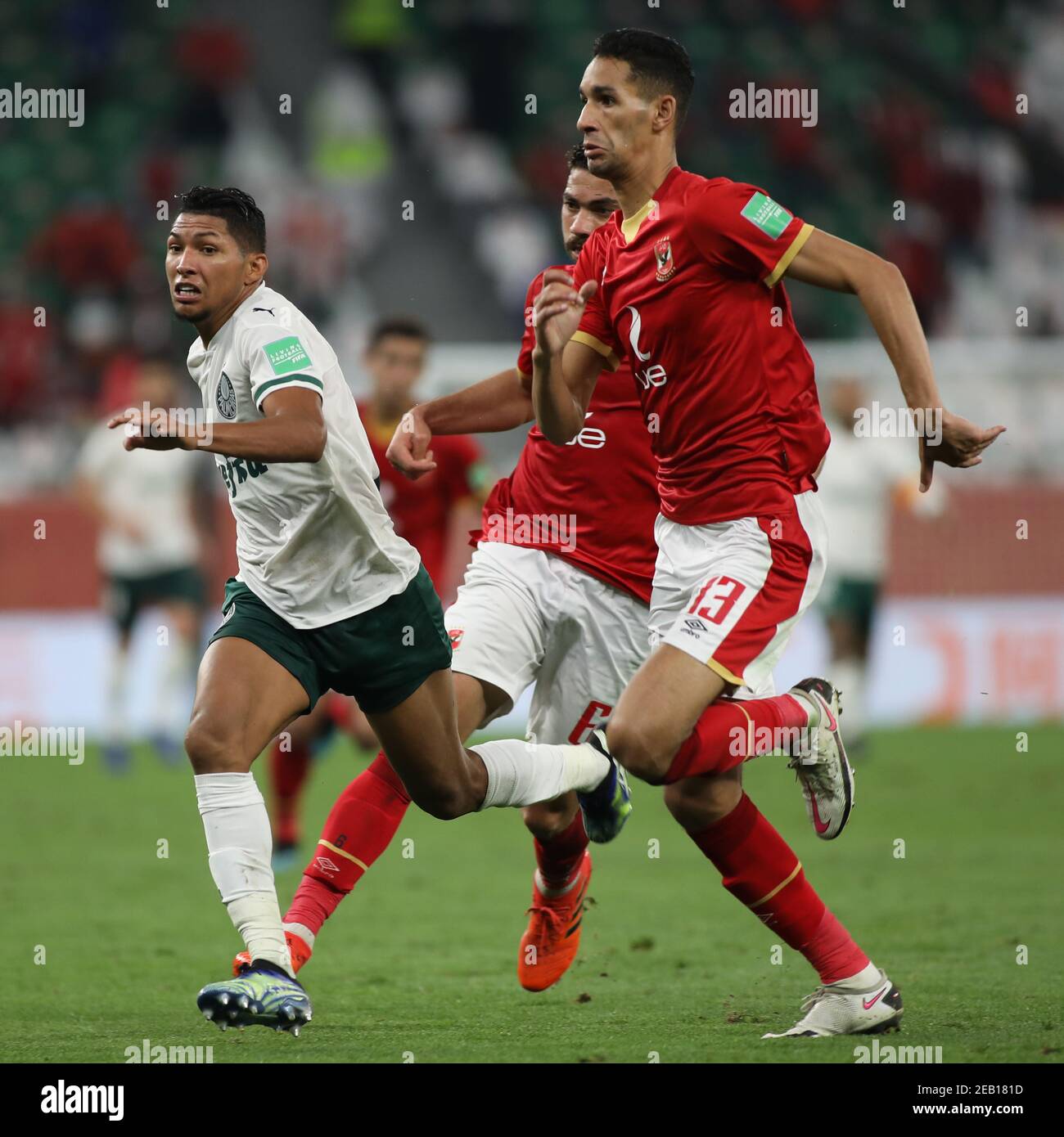 DOHA, QATAR - FEBRUARY 11: Rony of Palmeiras and Badr Benoun of Al Ahly ...