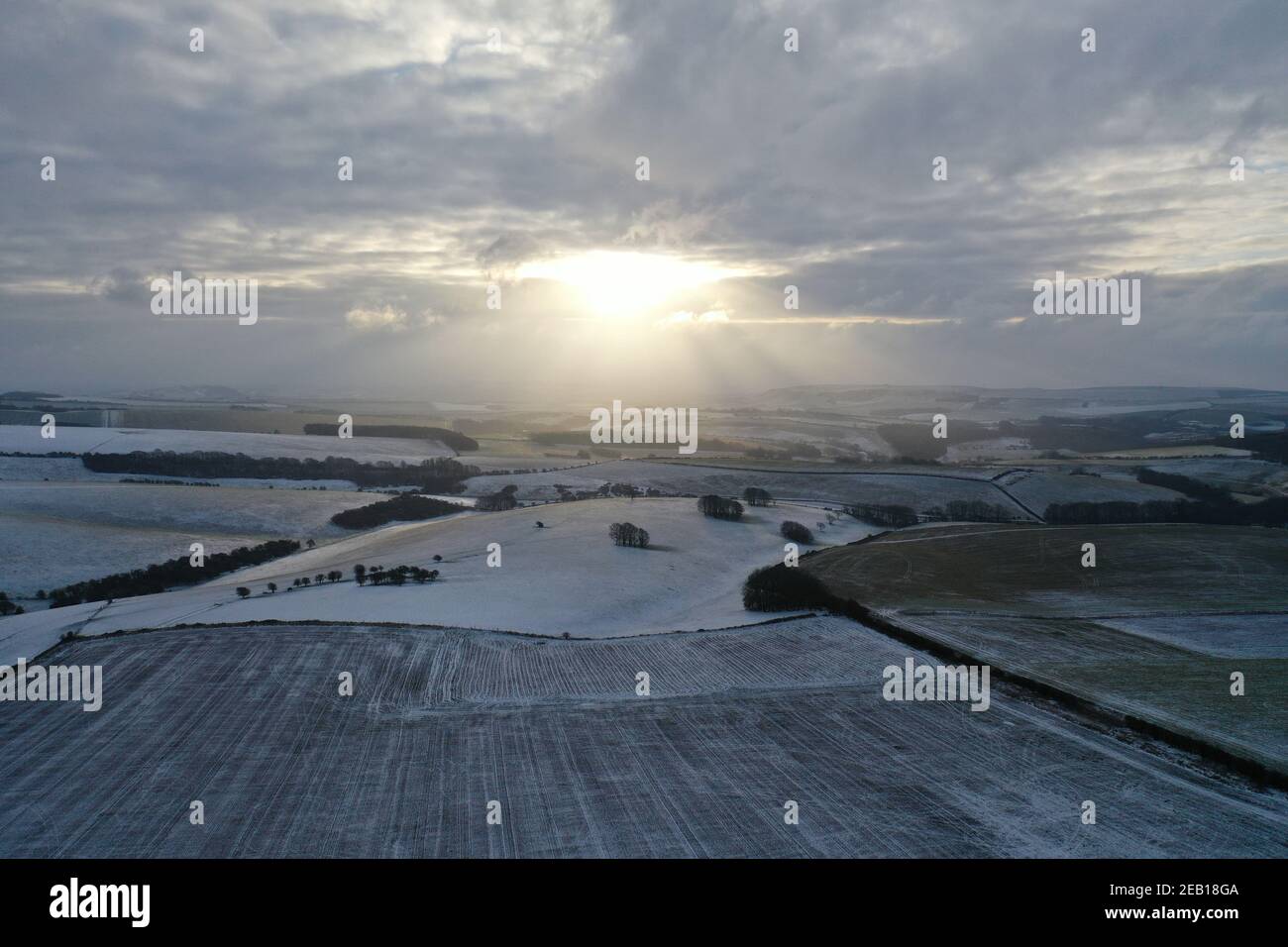 Ditching Beacon, South Downs national park, aerial views winter 2021 ...