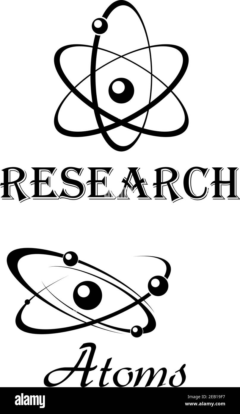 Black science symbols with atom orbital models and captions Research ...