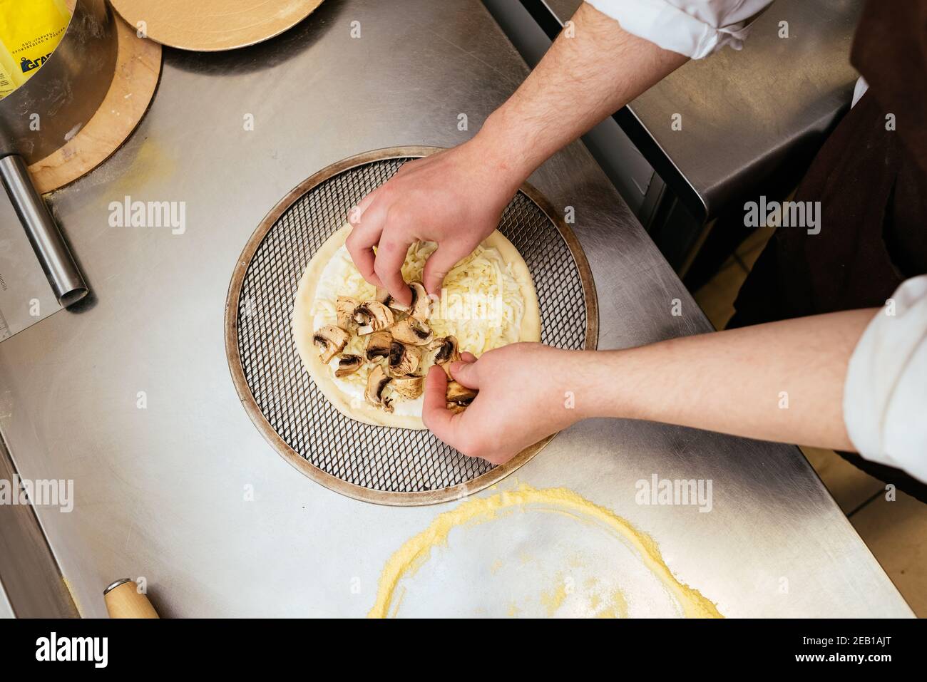closeup hand of chef making pizza Stock Photo - Alamy
