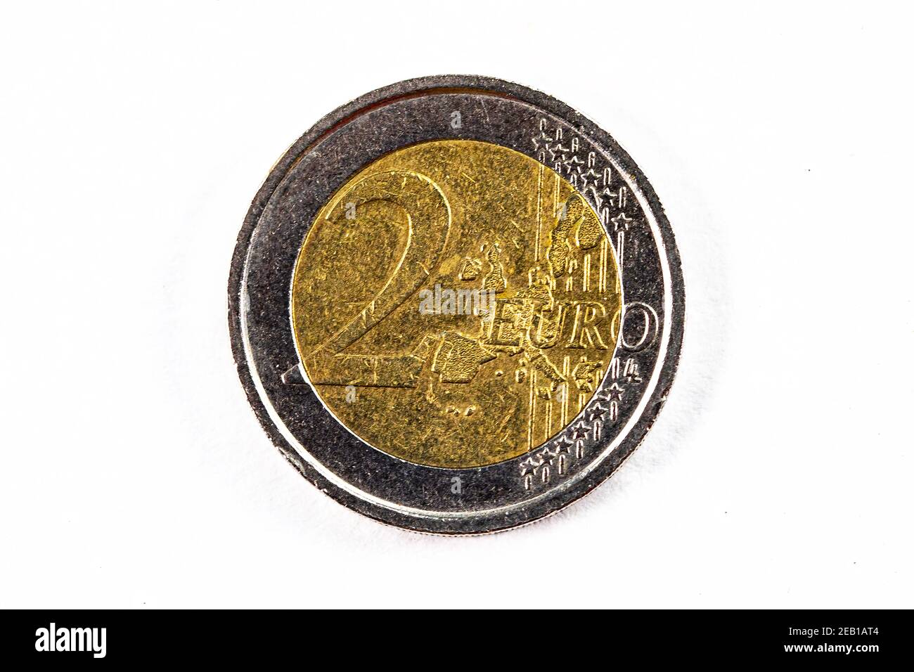 photograph of a two euro coin on a white background Stock Photo - Alamy