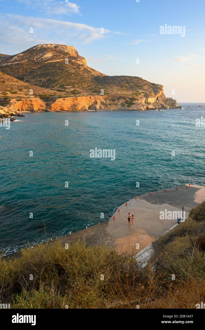 Folegandros, Greece - September 24, 2020: Tourists relaxing at Agali ...