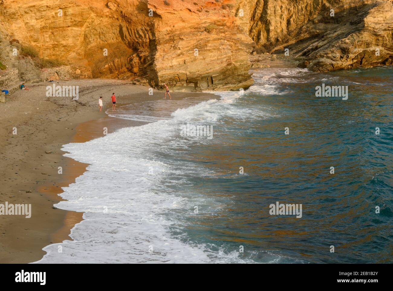 Foaming waves of turquoise sea water on an exotic beach. Agali beach on ...