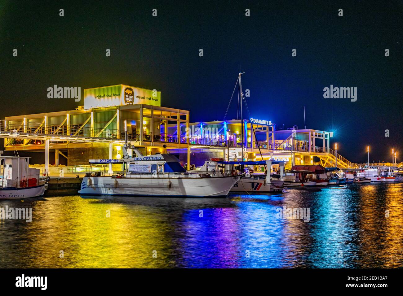 LIMASSOL, CYPRUS, AUGUST 16, 2017: Night view of the old port in ...