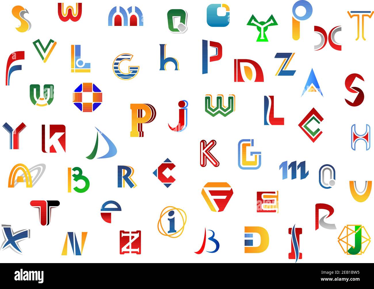 Full alphabet letters set with colorful signs and symbols for logo ...