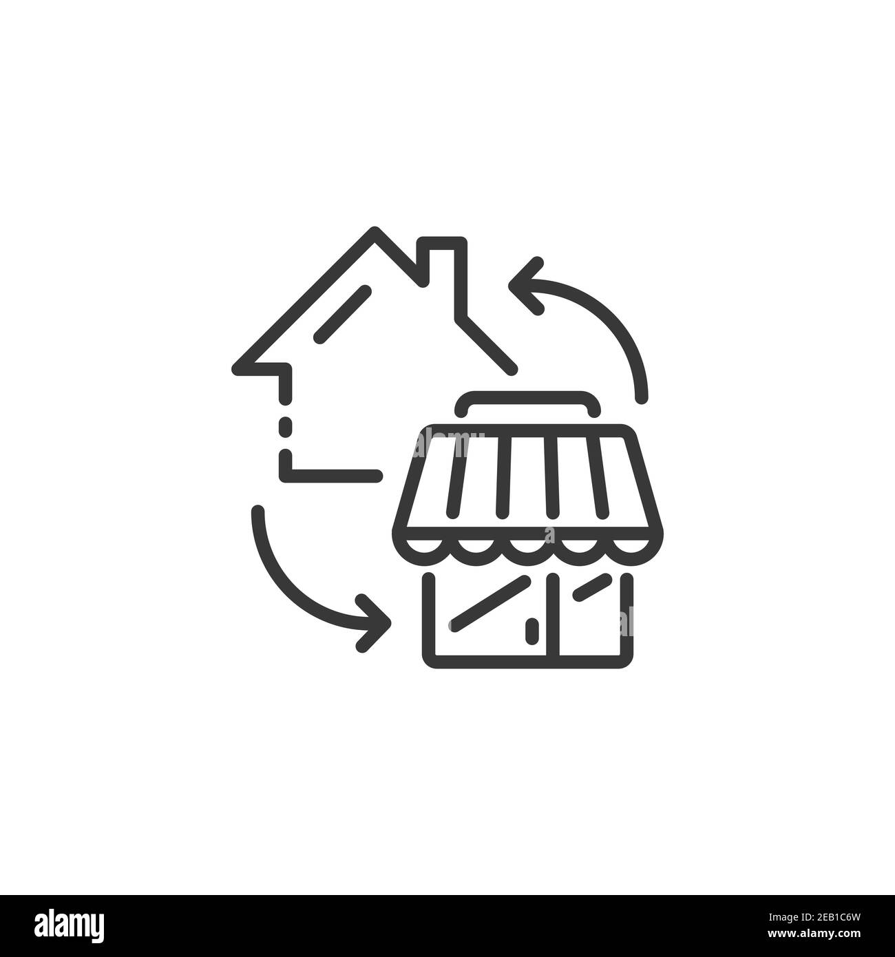House and shop thin line icon. Home shopping concept. Isolated outline ...