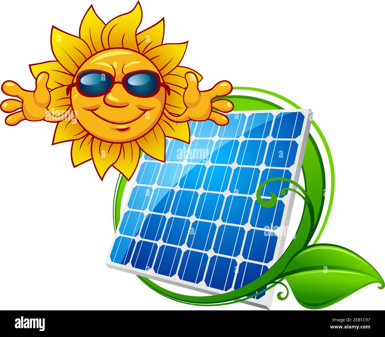 Solar panel device with smiling sun in sunglasses and green frame with ...