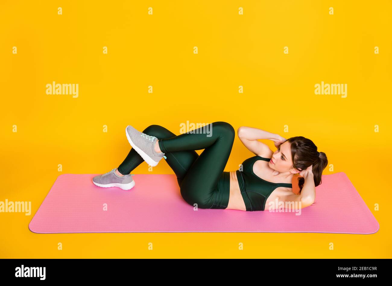 Above high angle full body view of nice thin slender sportive girl ...