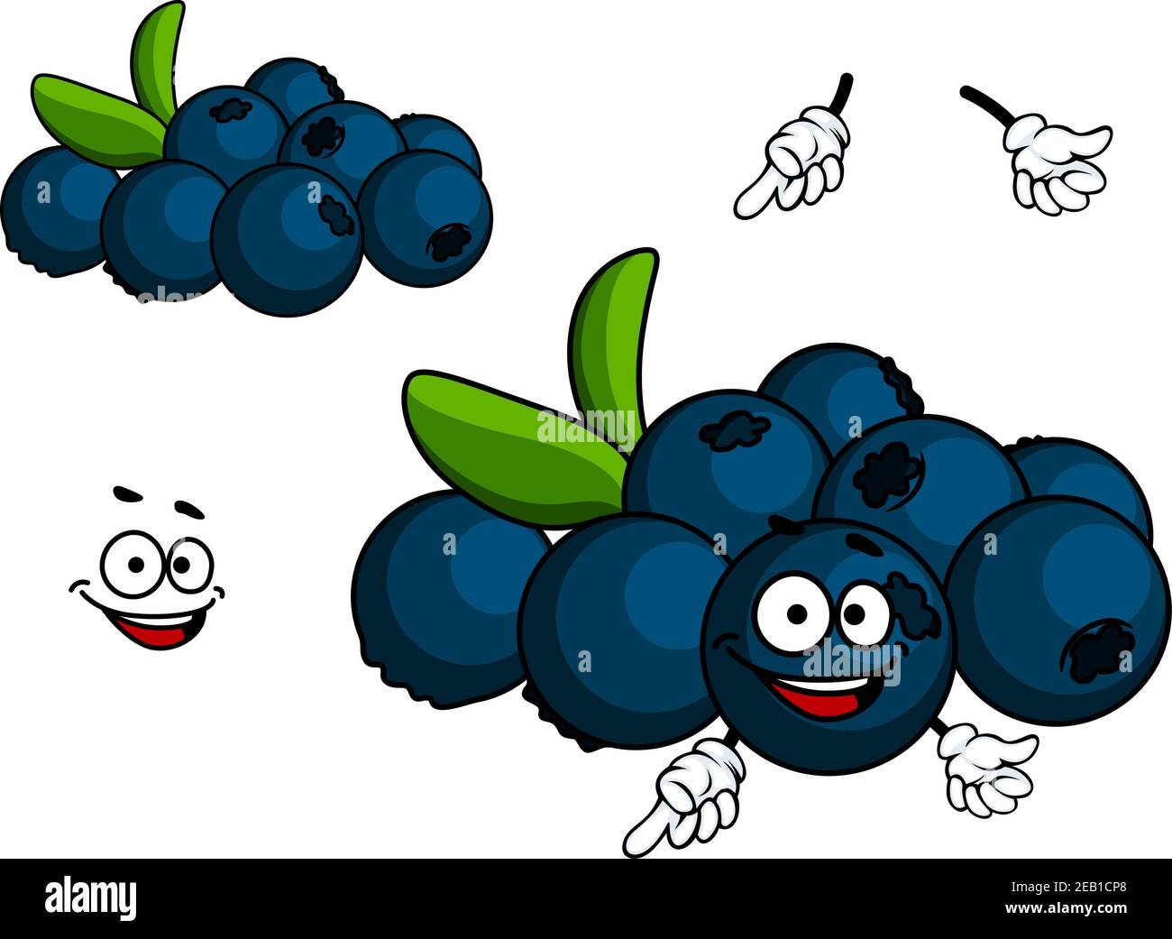 Cartoon Blueberry fruit character with face and hands isolated on white ...