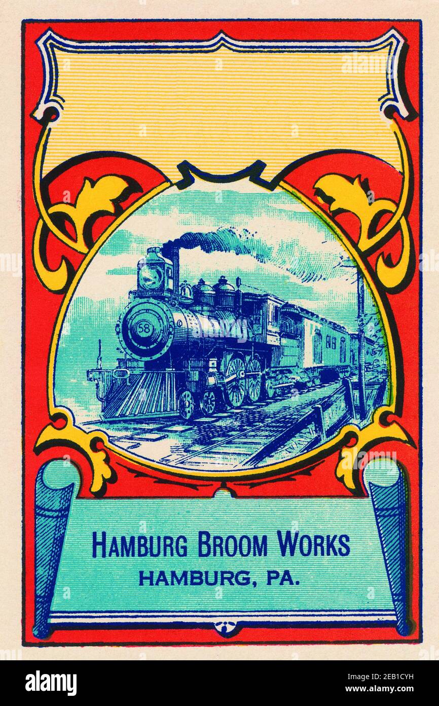 Steam Engine Broom Label Stock Photo - Alamy
