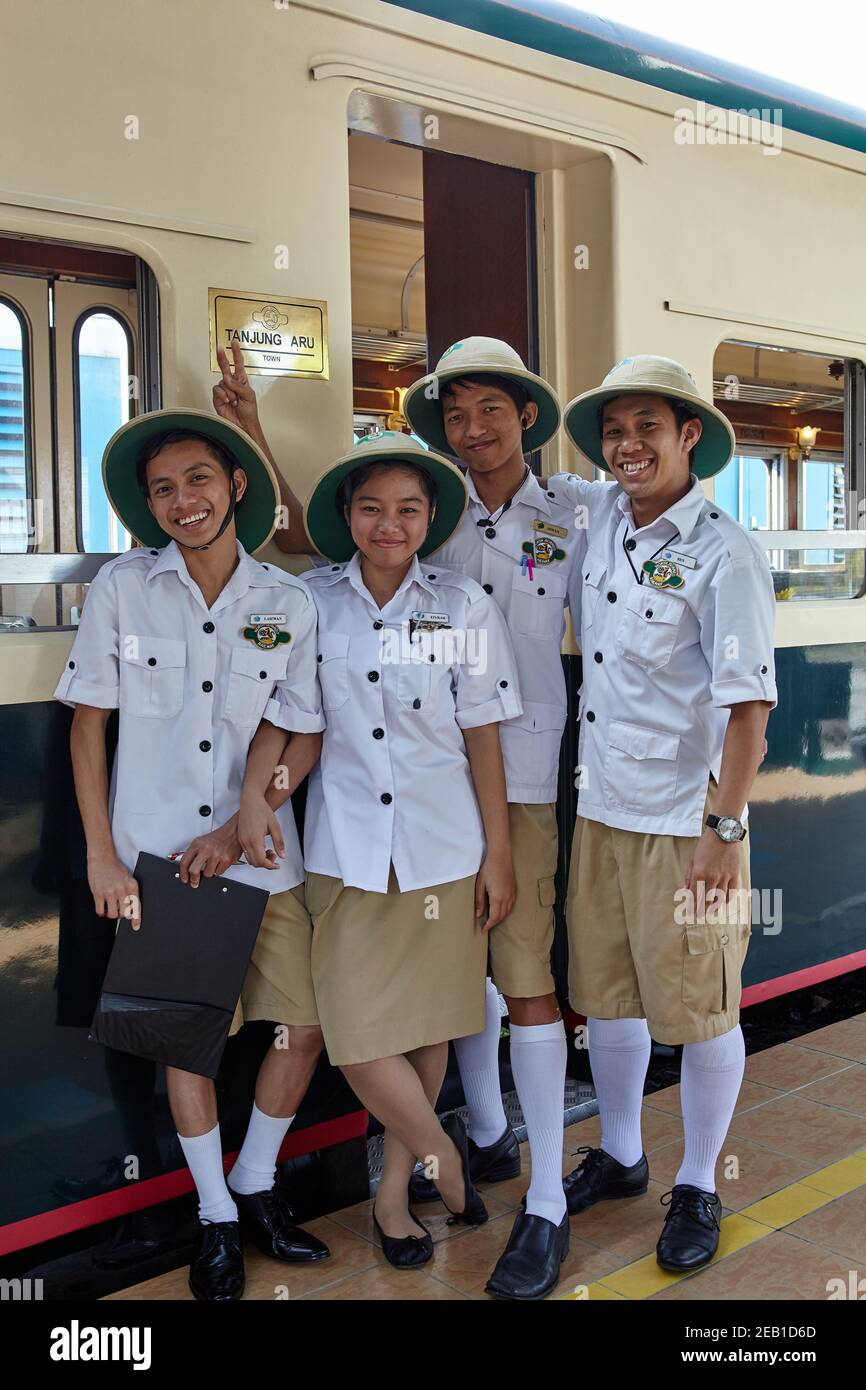 The friendly crew who look after the guests on the North Borneo Railway ...