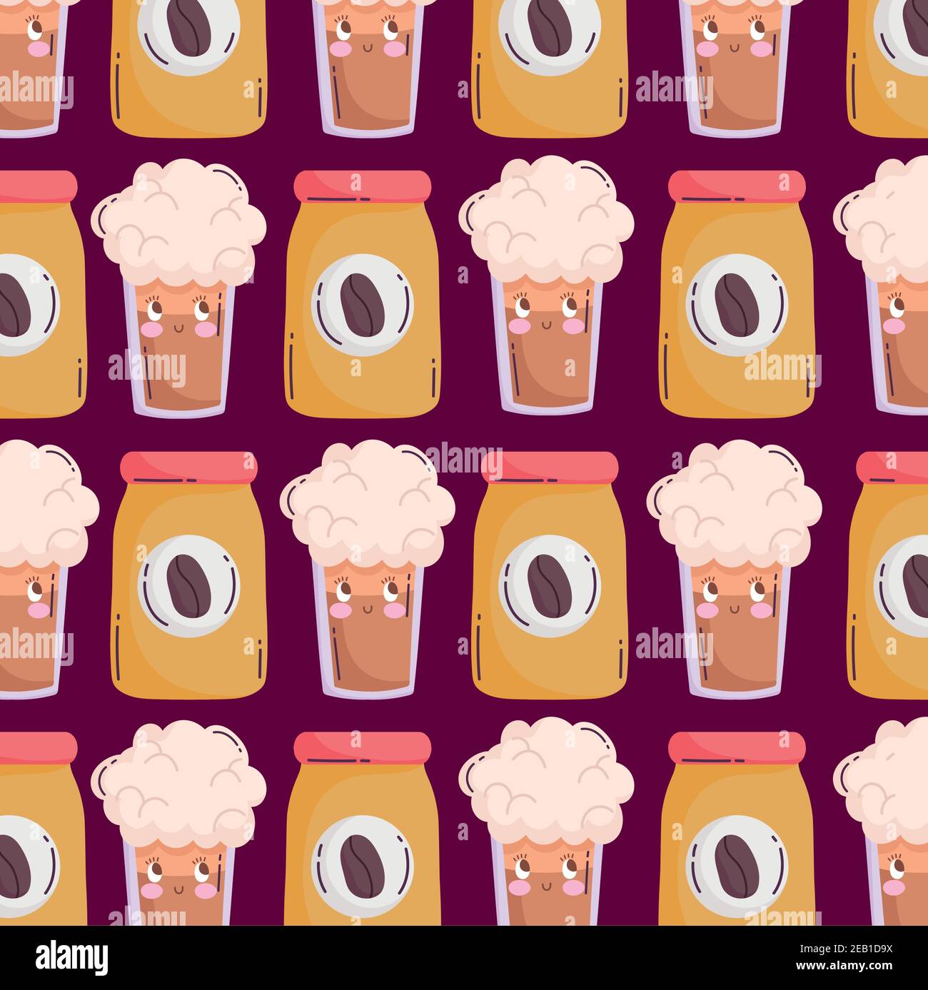 food pattern funny happy cartoon coffee bottle and smoothies vector ...