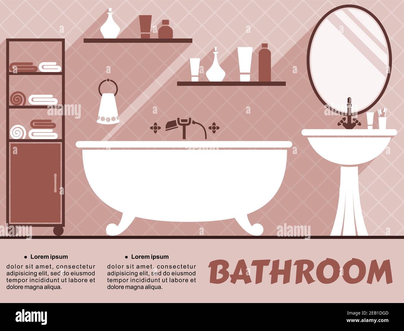 Bathroom interior design infographic with editable text space and a ...