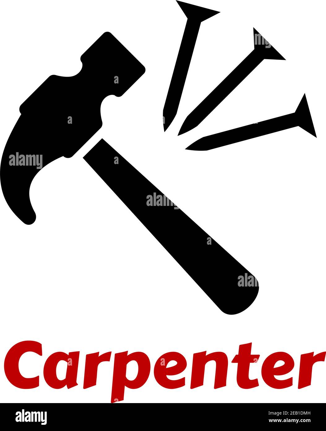 Carpentry icon with black hammer and nails on white background with ...