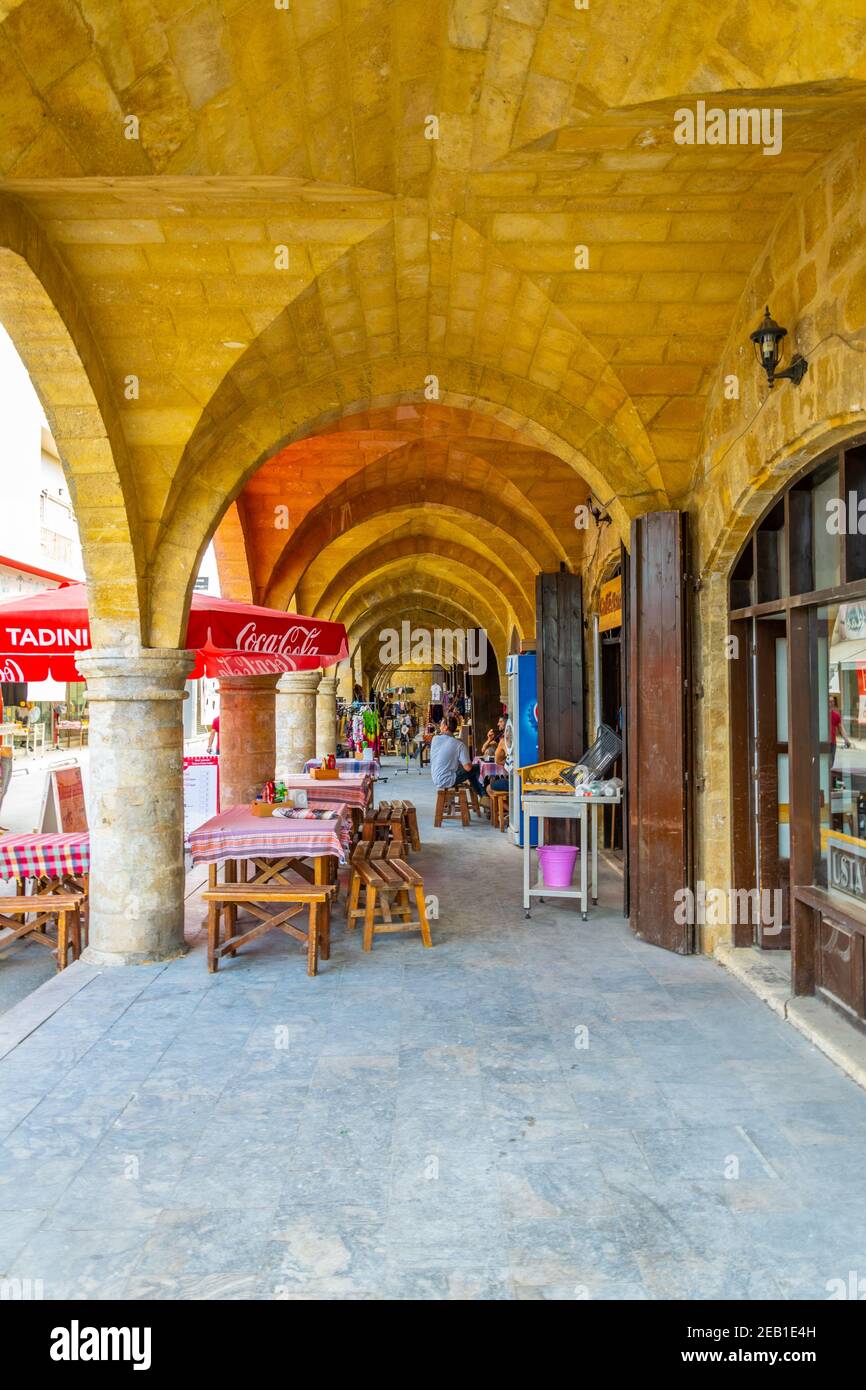 LEFKOSA, CYPRUS, AUGUST 29, 2017: Arcade of Buyuk Han in Lefkosa ...
