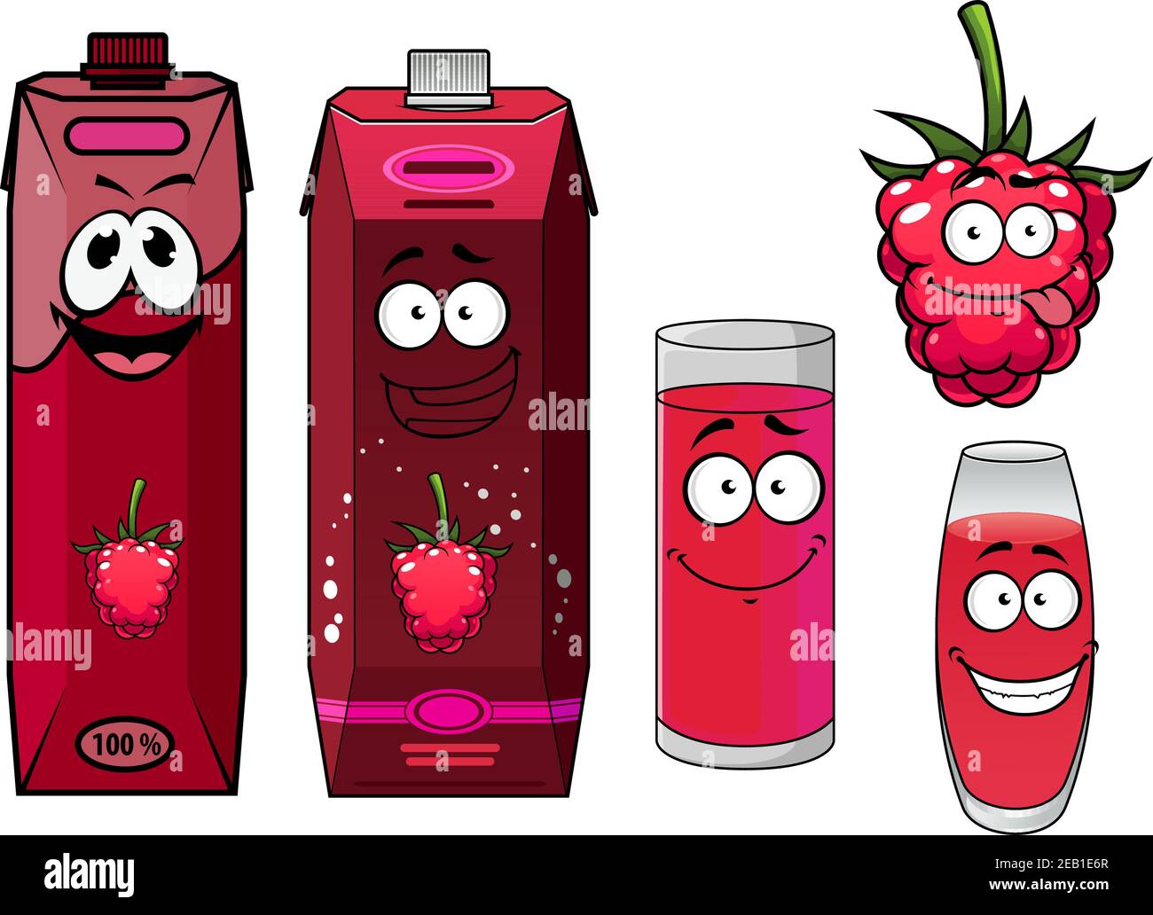 Pink raspberry drinks and berry in cartoon style isolated on white ...