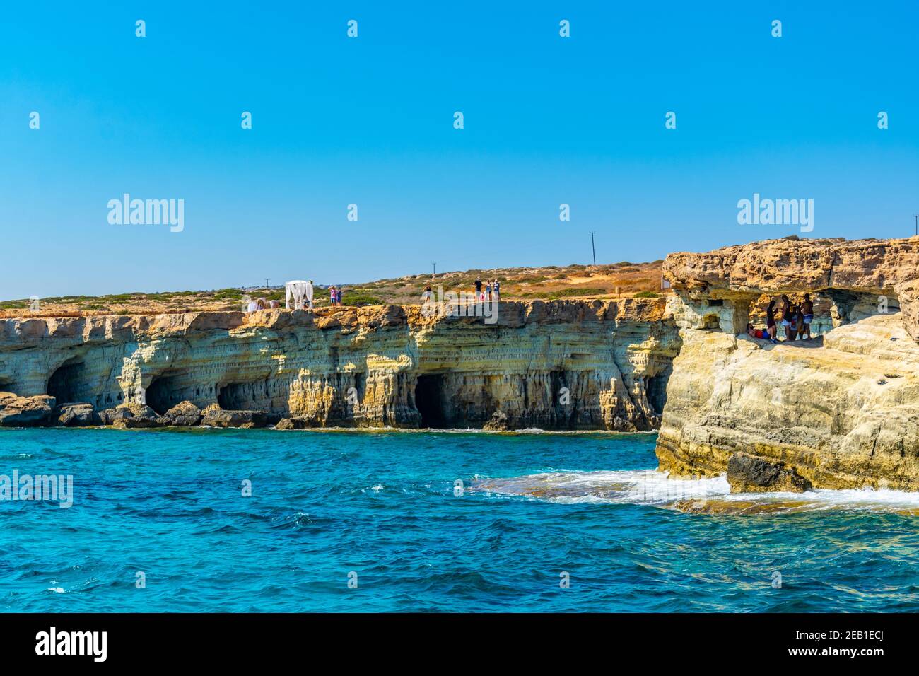 AGIA NAPA, CYPRUS, AUGUST 30, 2017: Tourists are jumping into the ...
