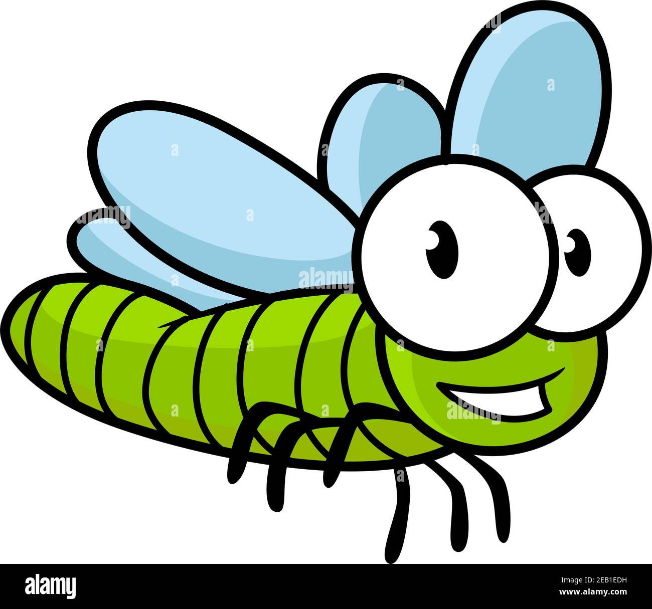 Cute little kids cartoon flying dragonfly with a green body and large ...