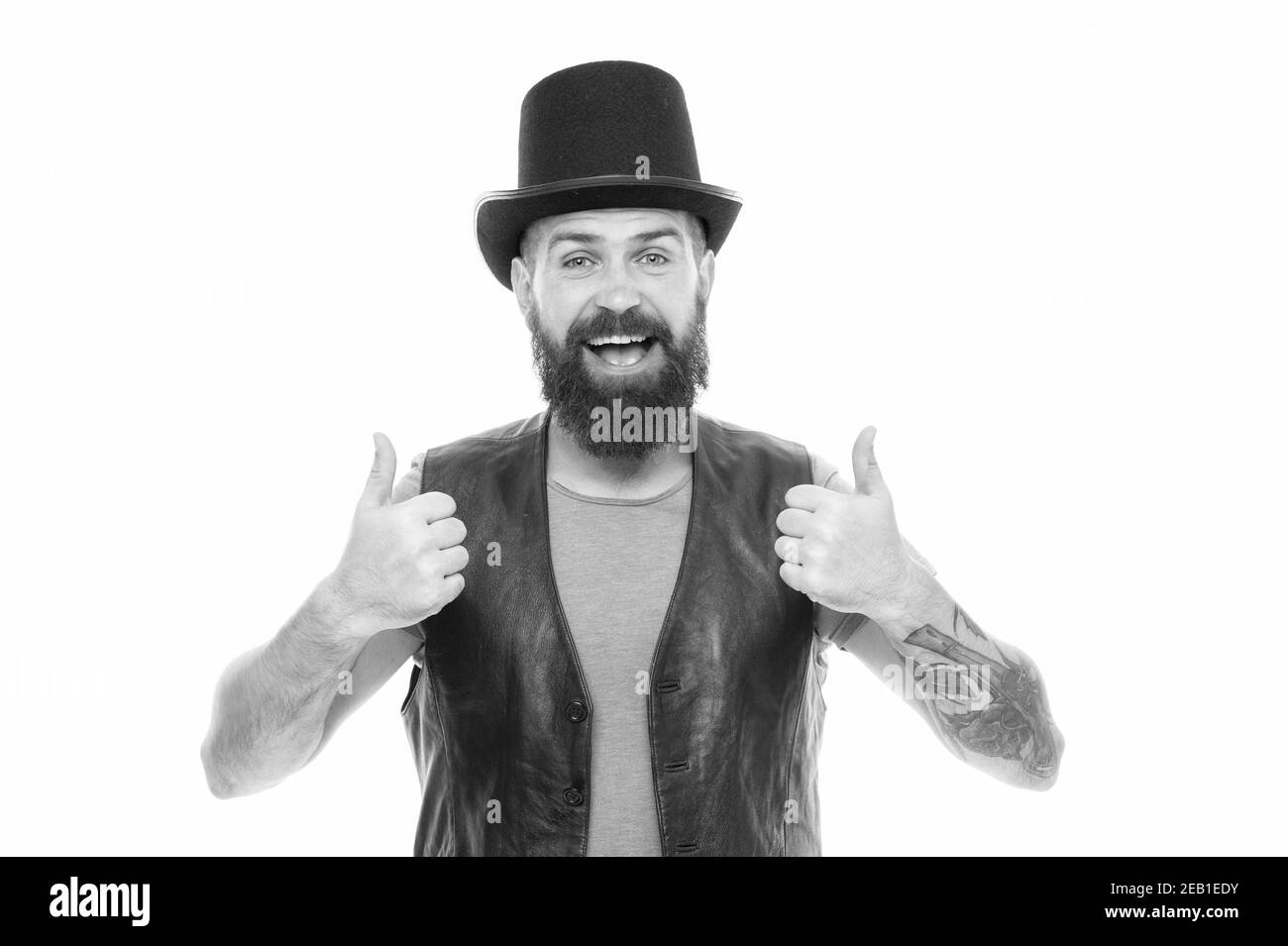 Circus magic trick performance. Magician circus worker. Man bearded guy ...