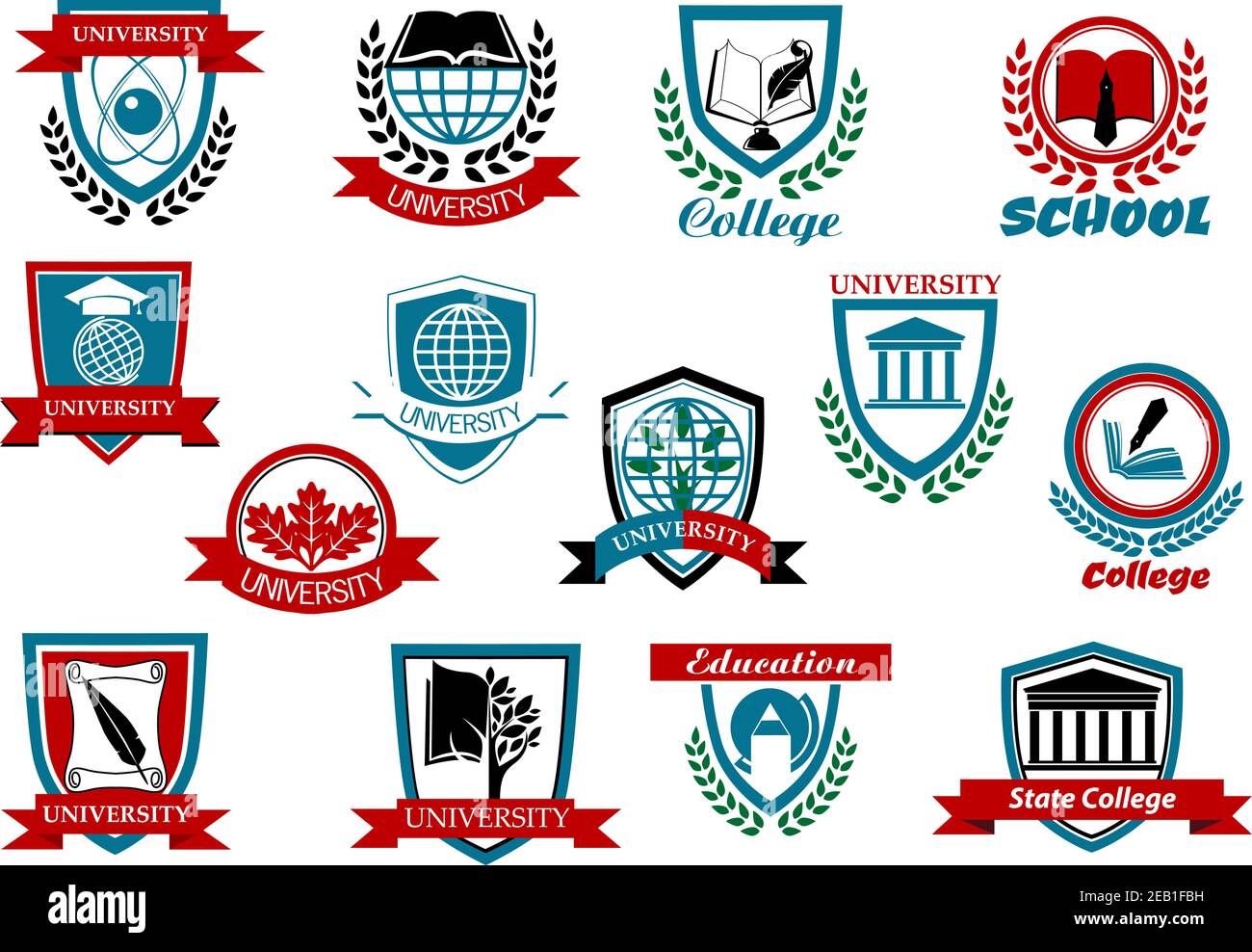 School, university or college educational emblems and symbols with ...