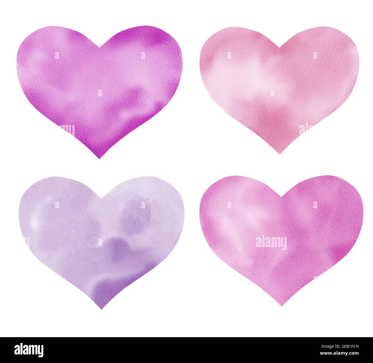 Collection of hand painted purple hearts isolated on white. Watercolor ...