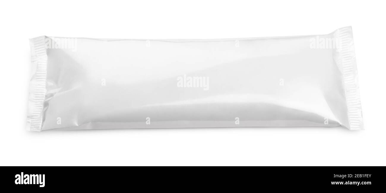 Top view of blank plastic pouch snack packaging isolated on white ...