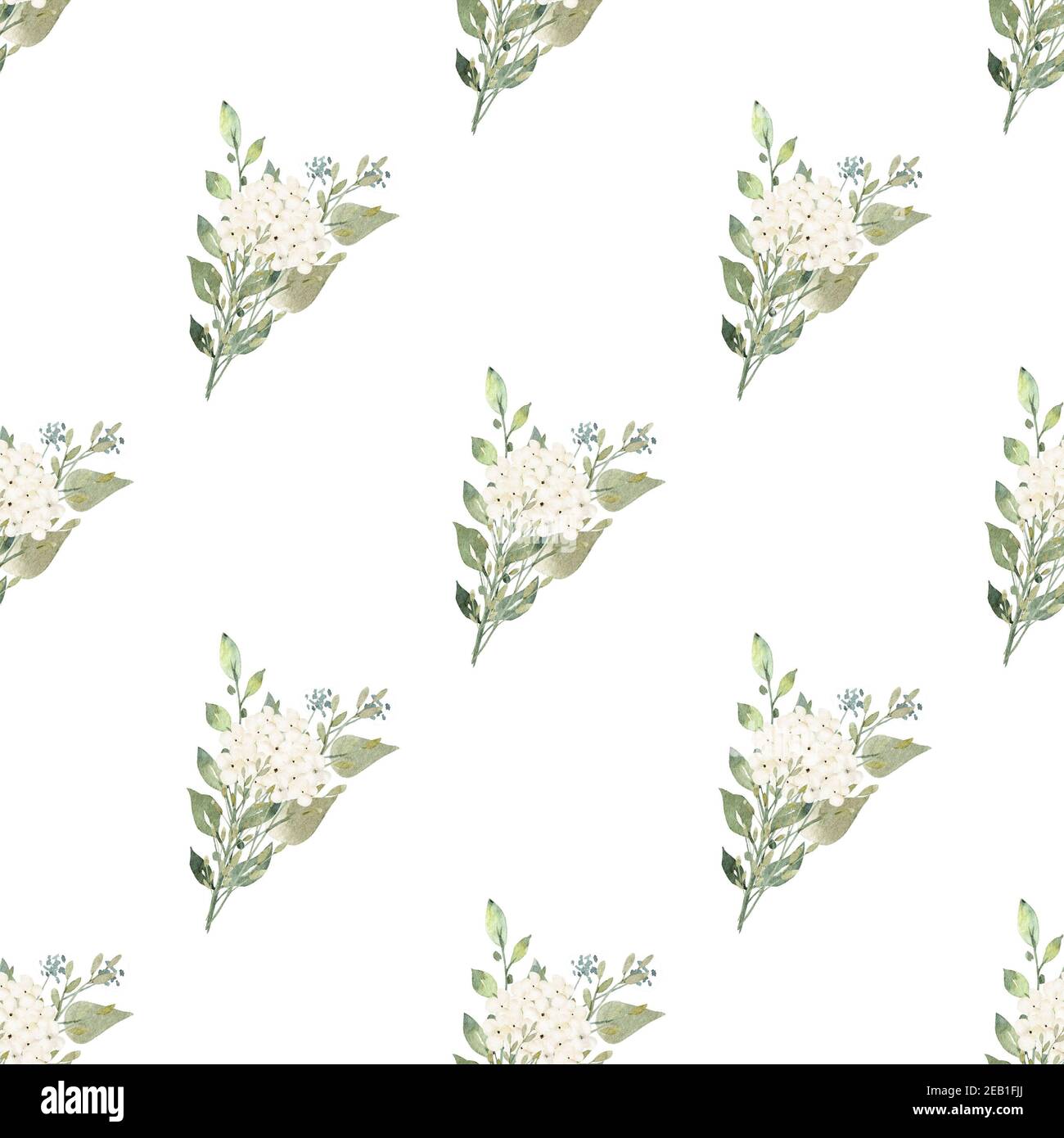 White flowers watercolor digital paper. Seamless pattern illustration ...