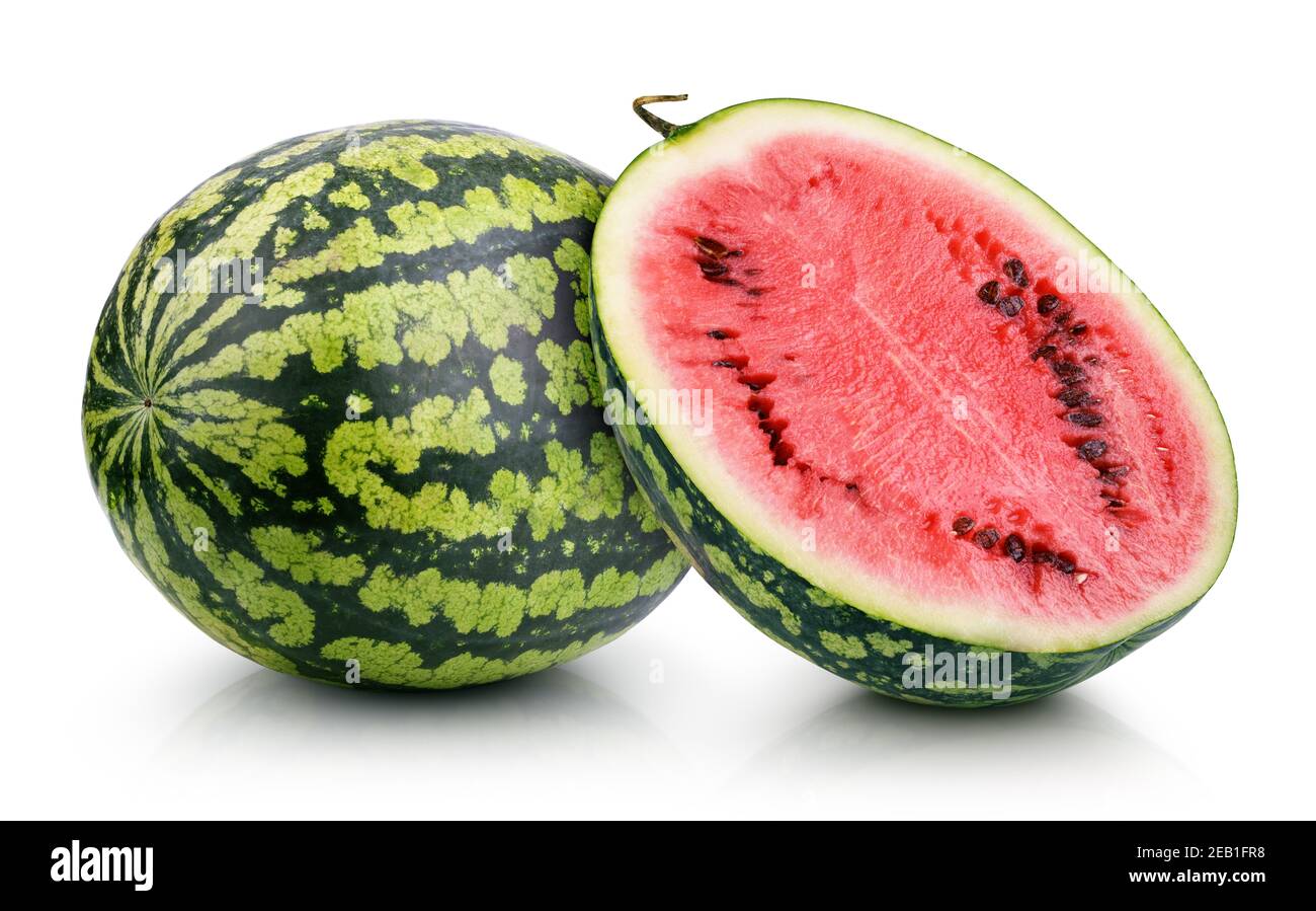 Half watermelon with juicy slice Cut Out Stock Images & Pictures - Alamy