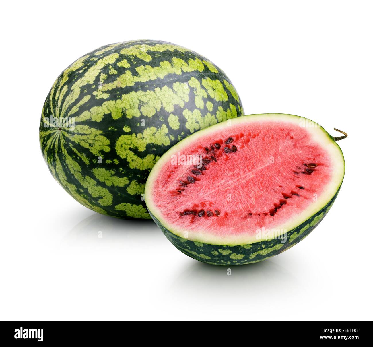 Ripe watermelon with half isolated on white background with clipping ...