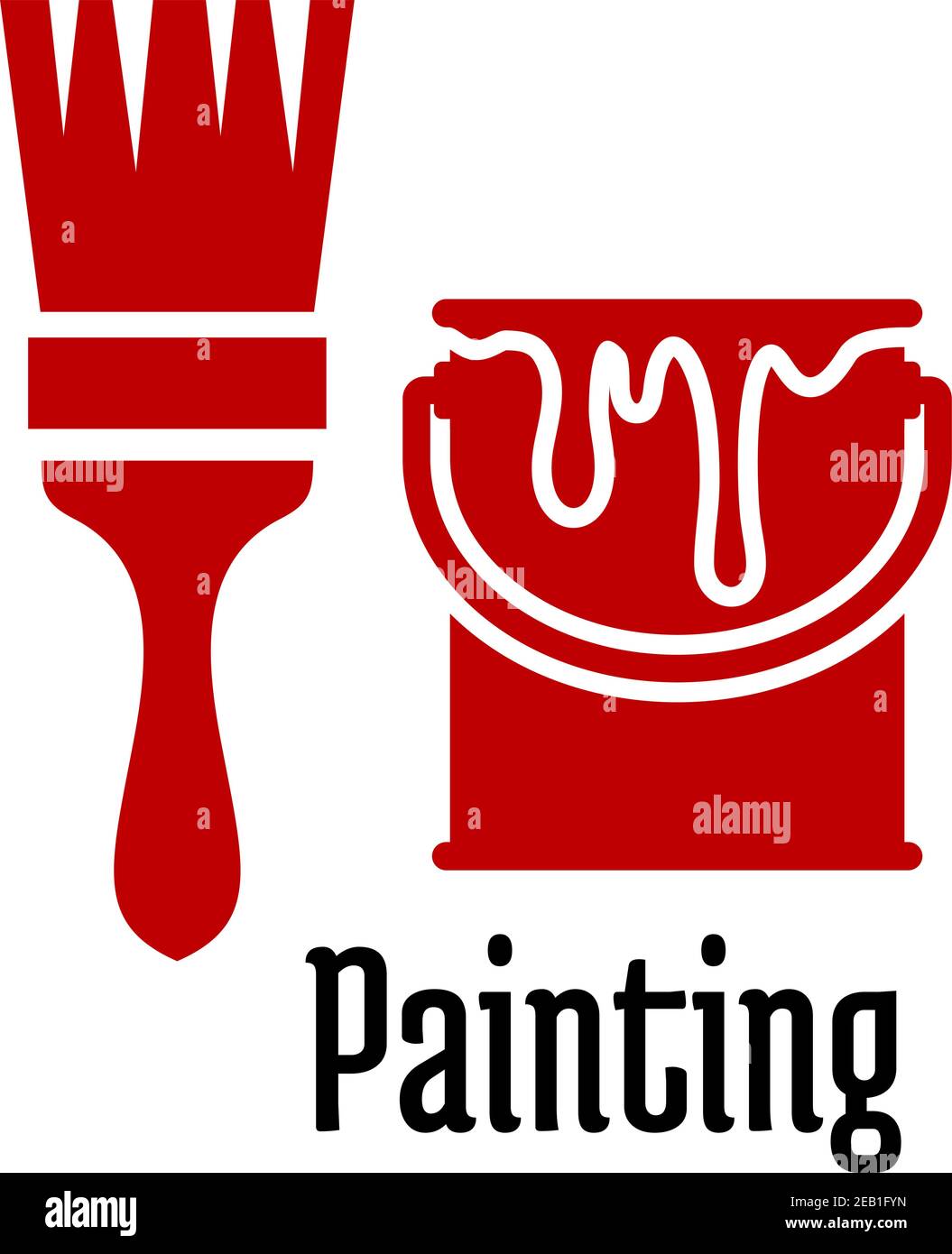 Painting icons with a brush and dripping tin of paint for construction ...