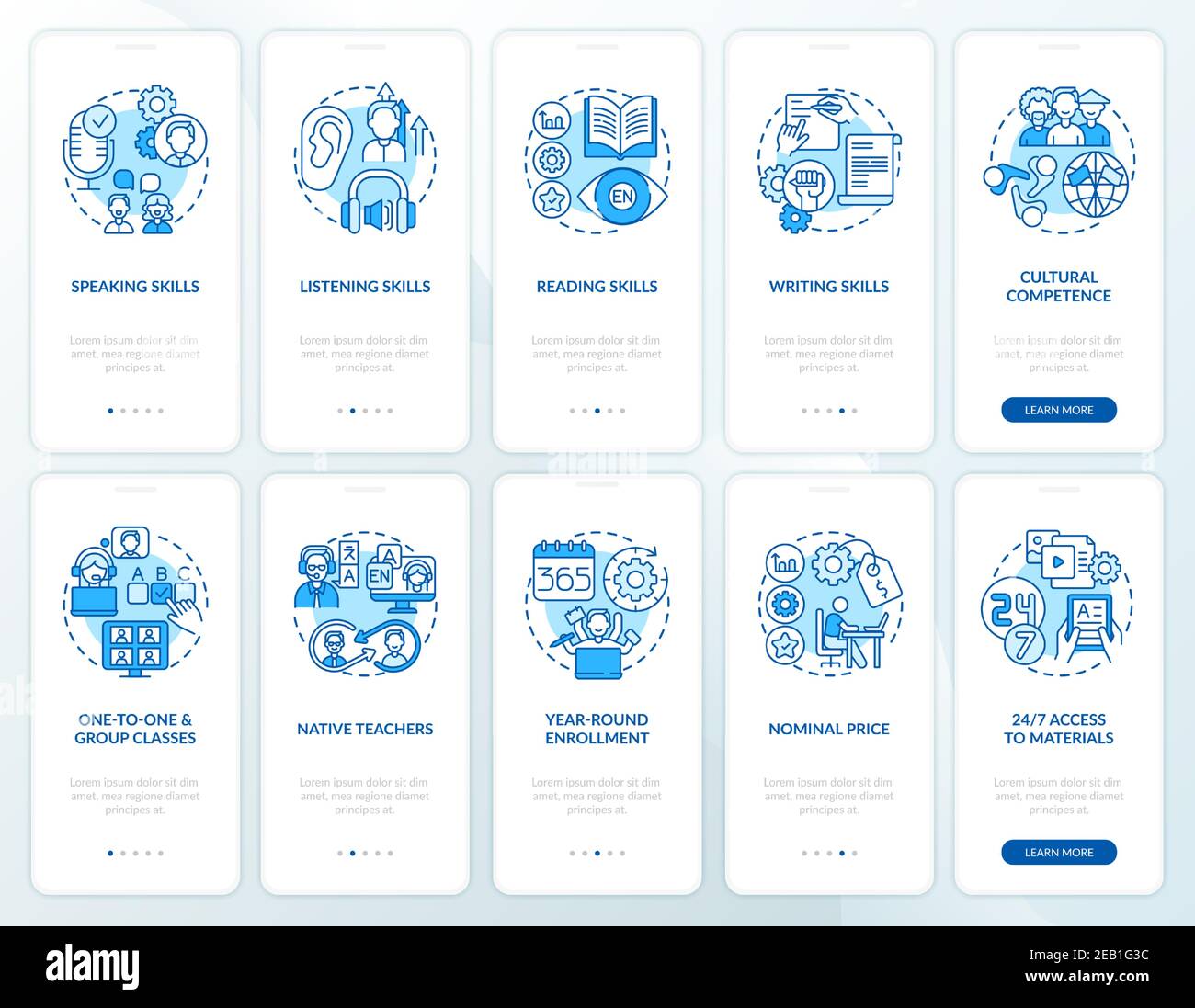 Language Learning Onboarding Mobile App Page Screen With Concepts Set Stock Vector Image And Art