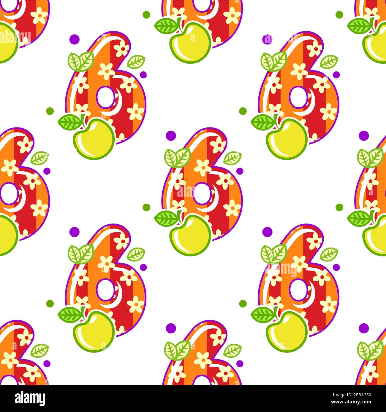Cartoon colorful number six seamless pattern for children holidays ...