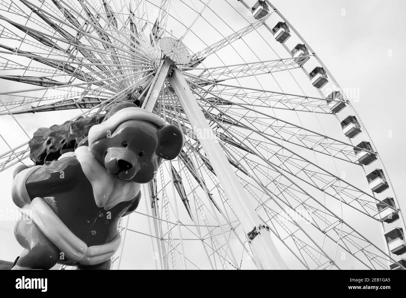 Paris, Fance. Bear in Santa costume inviting to Christmas market at ...