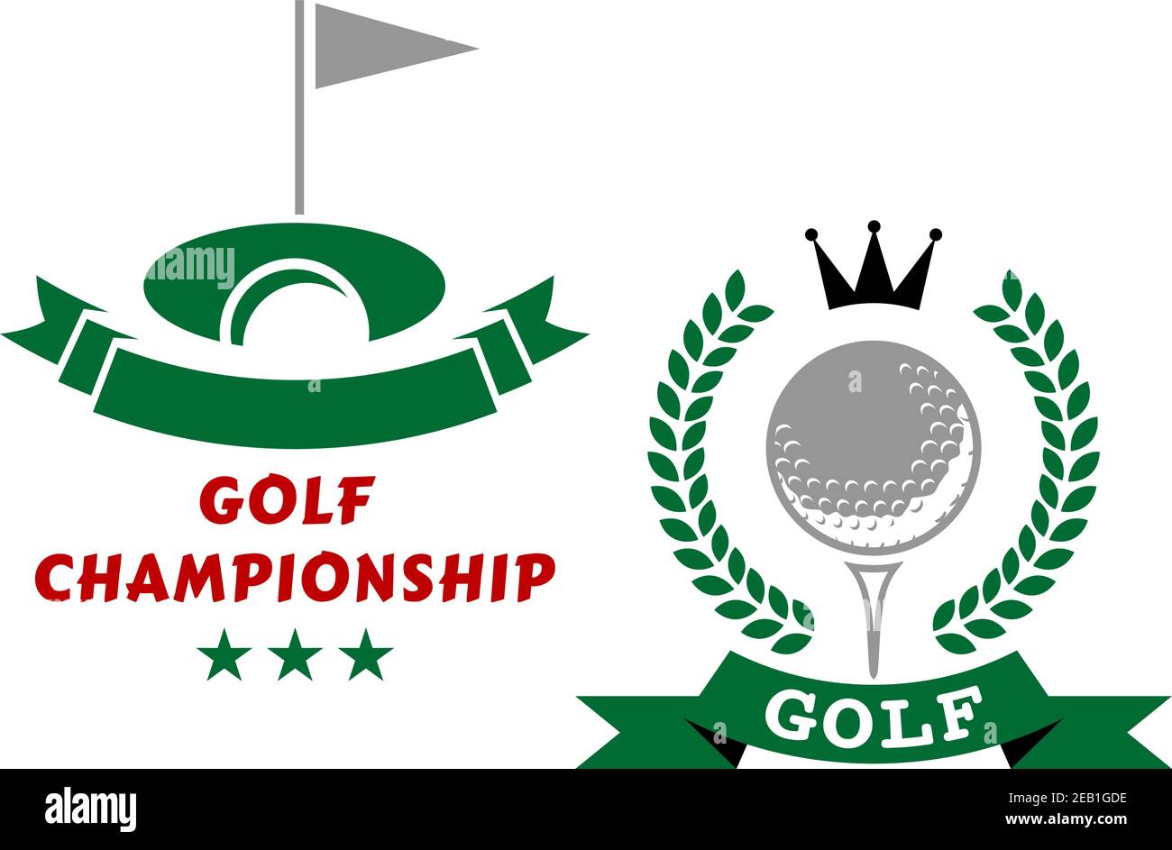 Golfing championship emblems or badges in green and grey with a banner ...