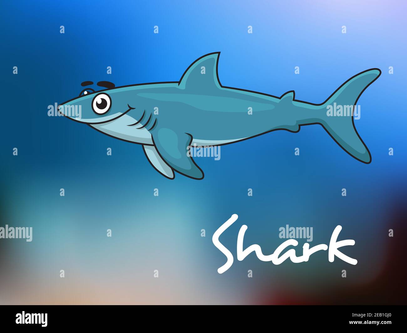 Cartoon blue shark character in sea water for sealife design Stock ...