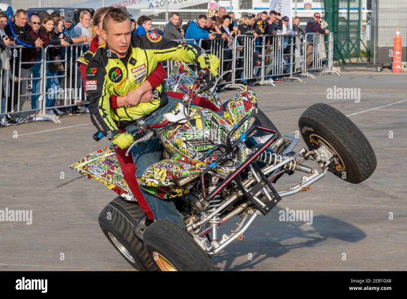 Kazan, Russia-September 26, 2020: The ATV driver demonstrates the skill ...