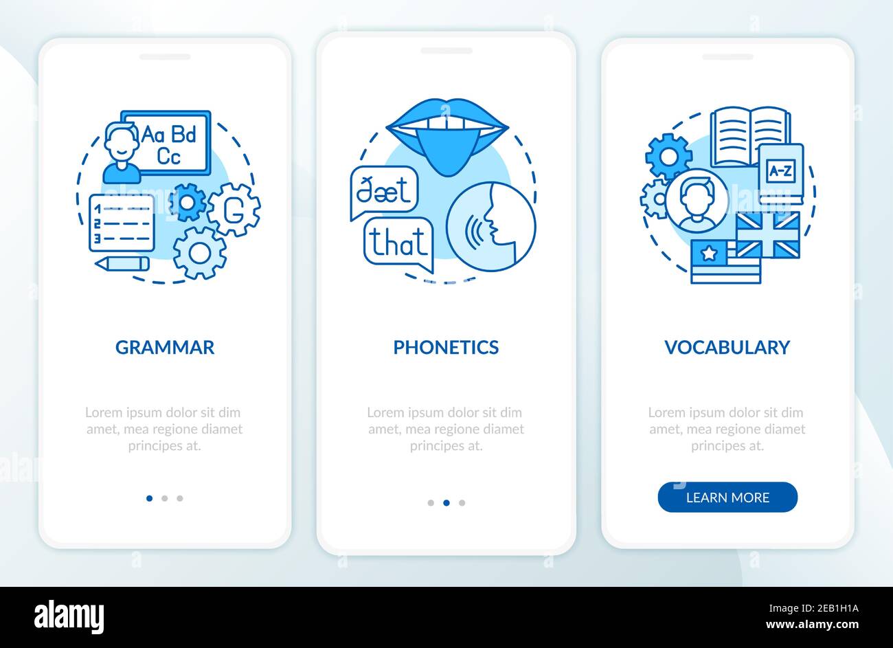 Language Learning Categories Onboarding Mobile App Page Screen With Concepts Stock Vector Image