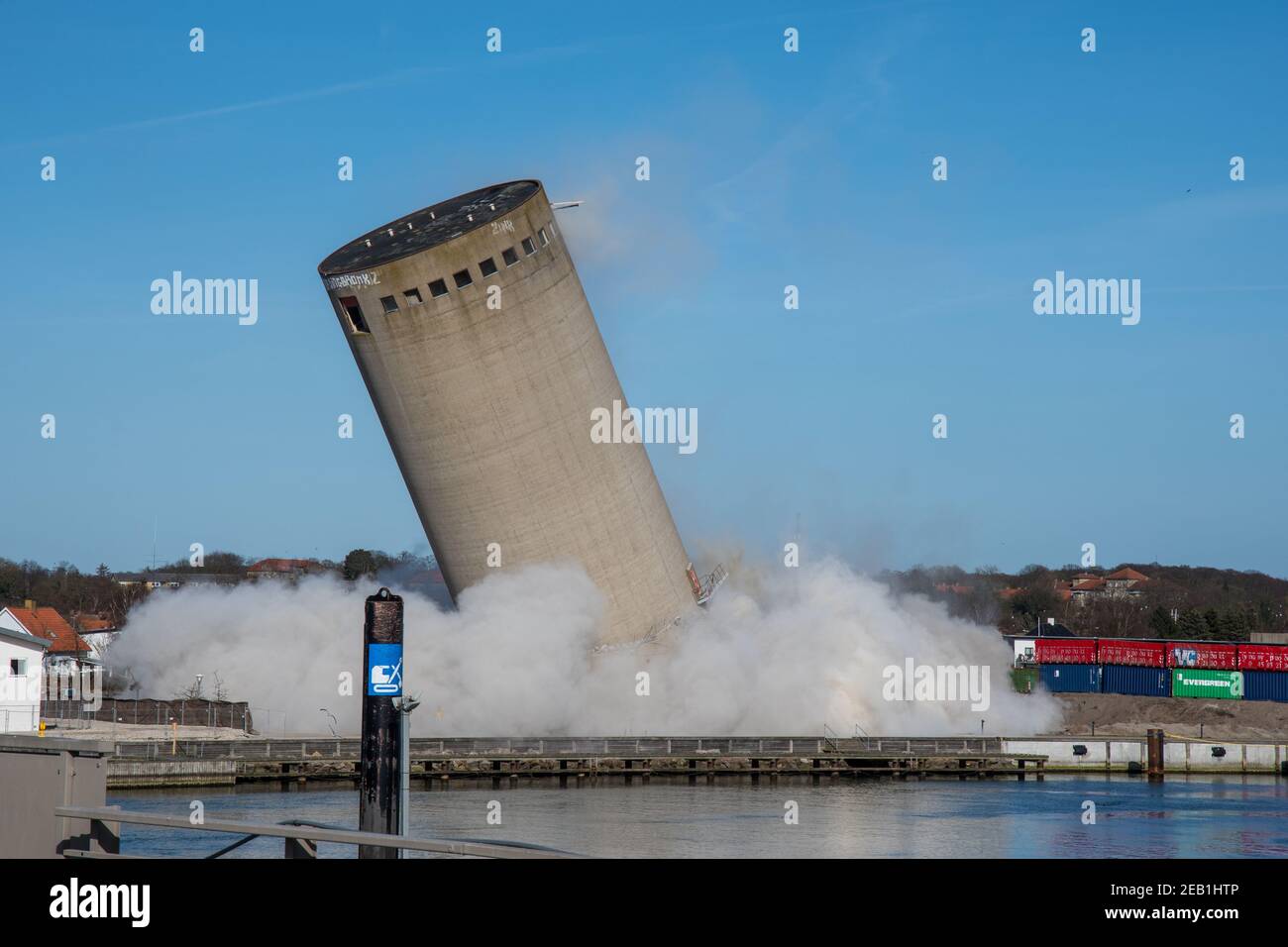 Vordingborg Denmark - April 6. 2018: Demolition of a silo ends badly as ...