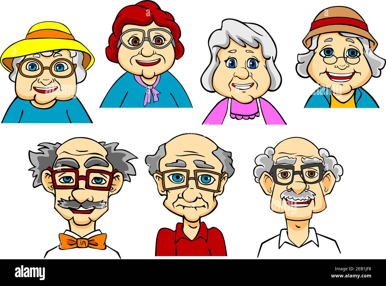 Cartoon smiling senior peoples characters isolated on white background ...