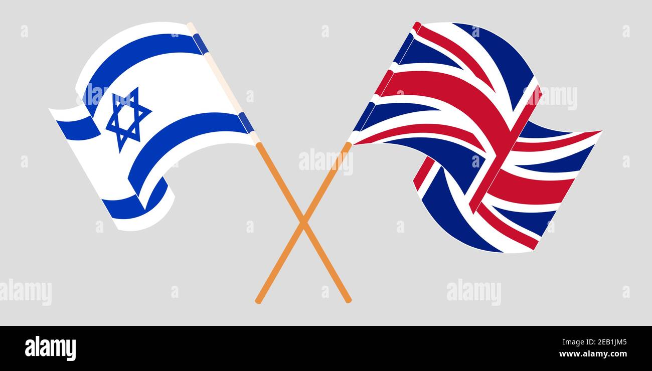 Crossed and waving flags of Israel and the UK. Vector illustration ...