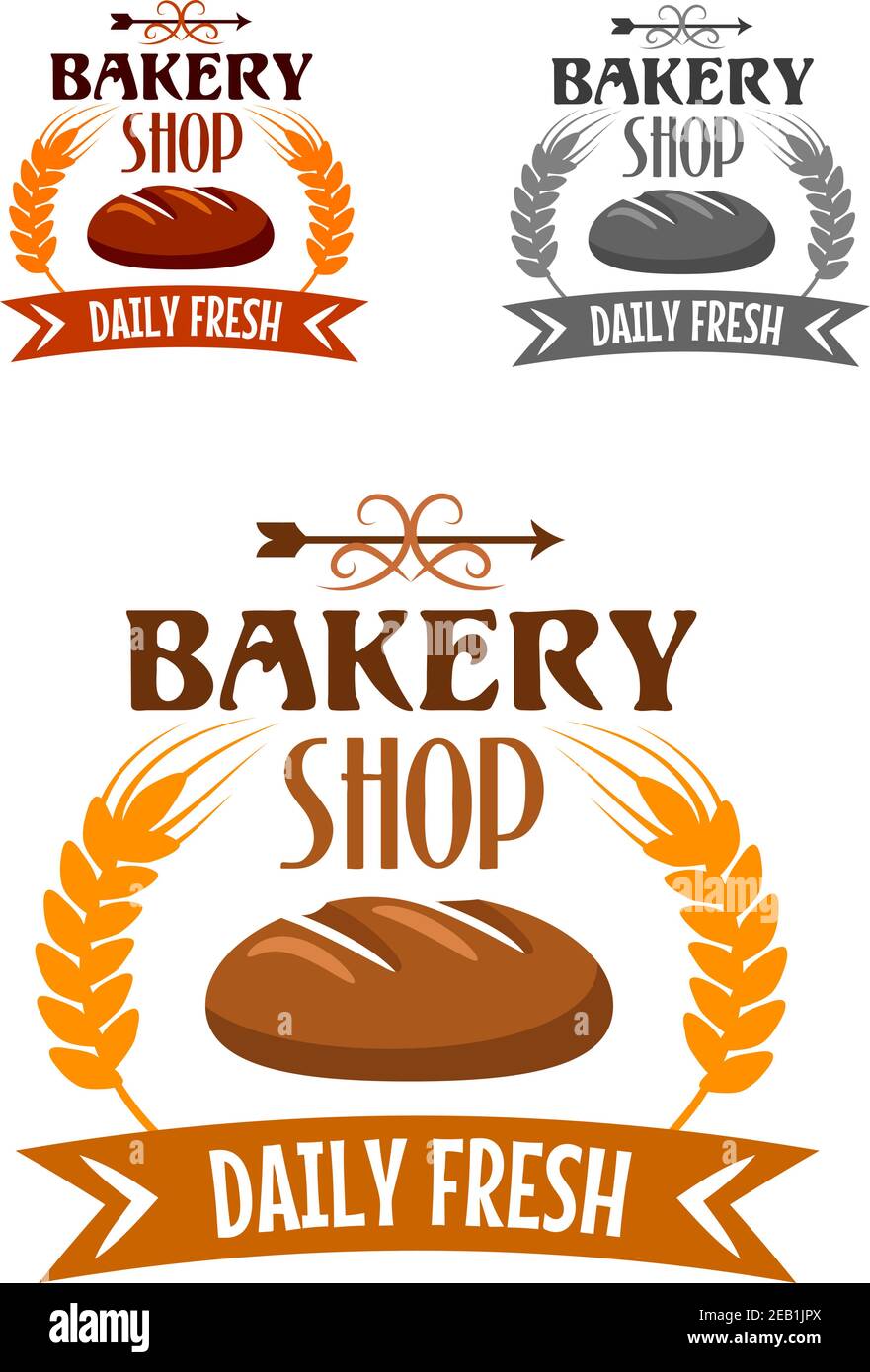 Bakery shop emblem or logo depicting fresh hot loaf of rye bread ...