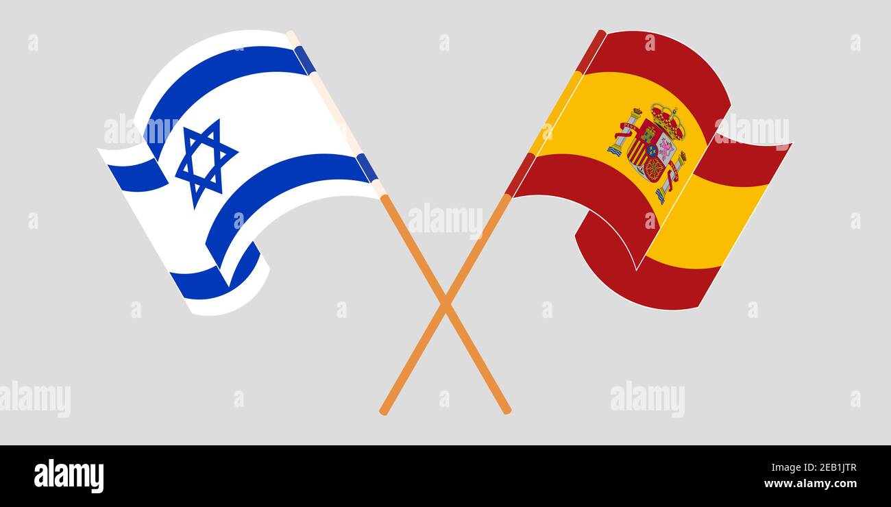 Crossed and waving flags of Israel and Spain. Vector illustration Stock ...