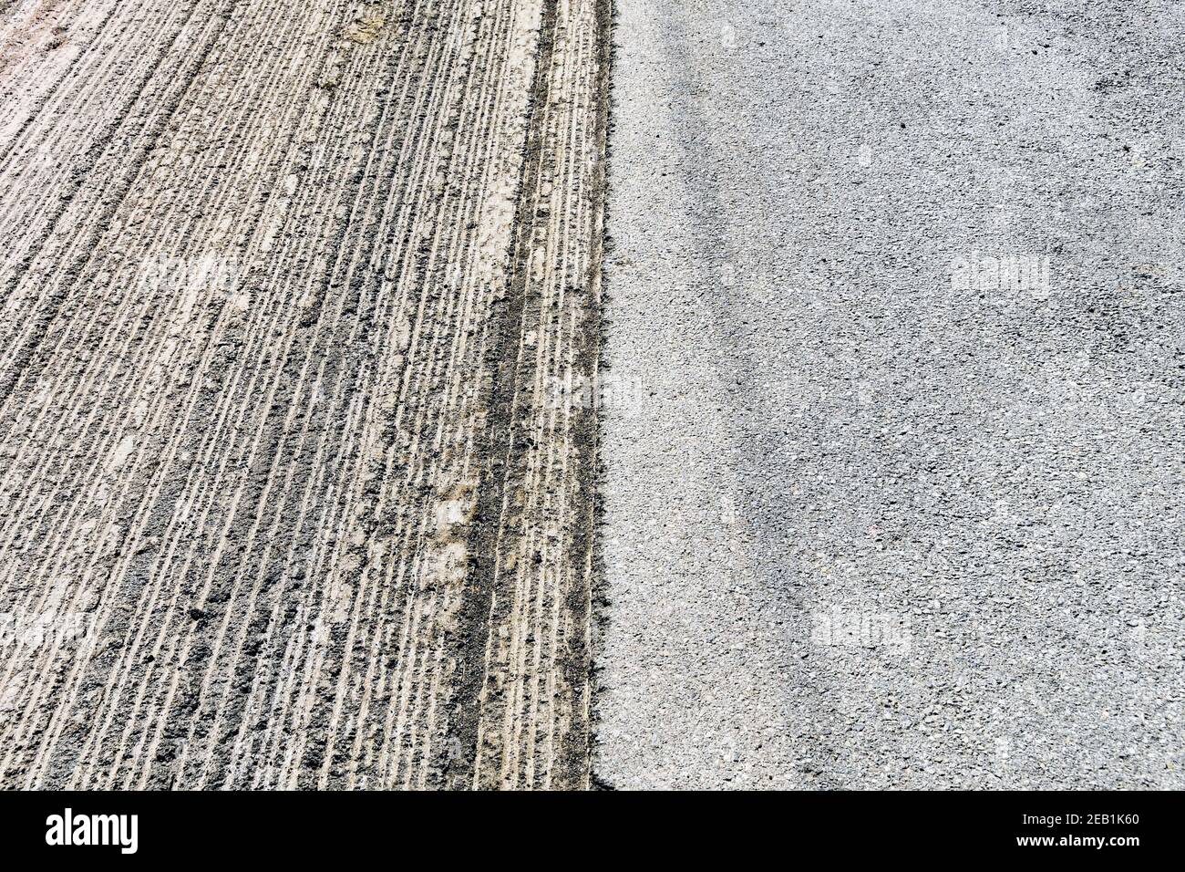 Contrast in road tarmac with the surface on the left scraped up for ...