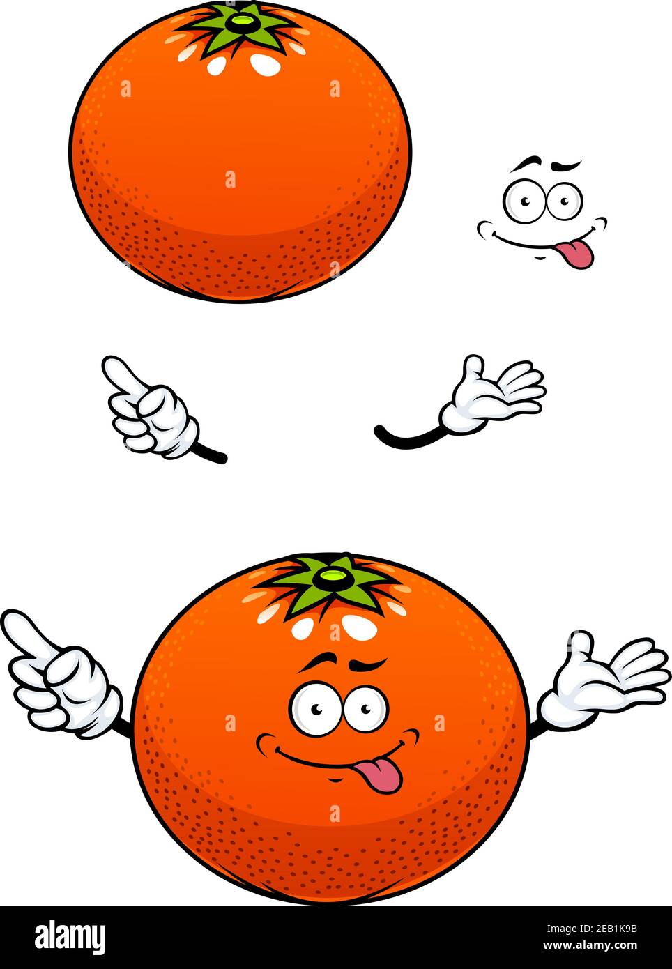 Funny orange fruit cartoon character with glossy peel isolated on white ...