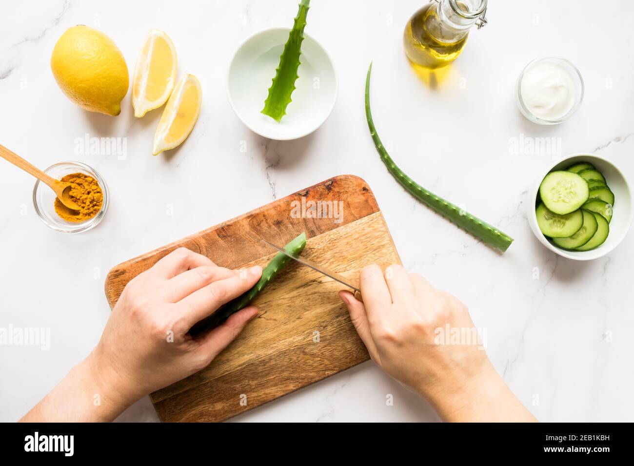 Homemade skin care concept. Female hands making a cosmetic mask from ...