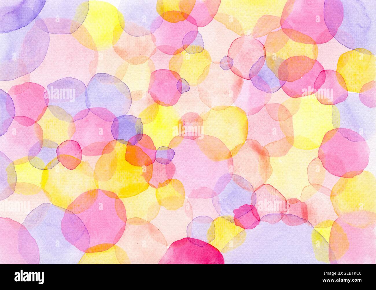 Watercolor Background Made Of Polka Dots In Purple Pink And Yellow