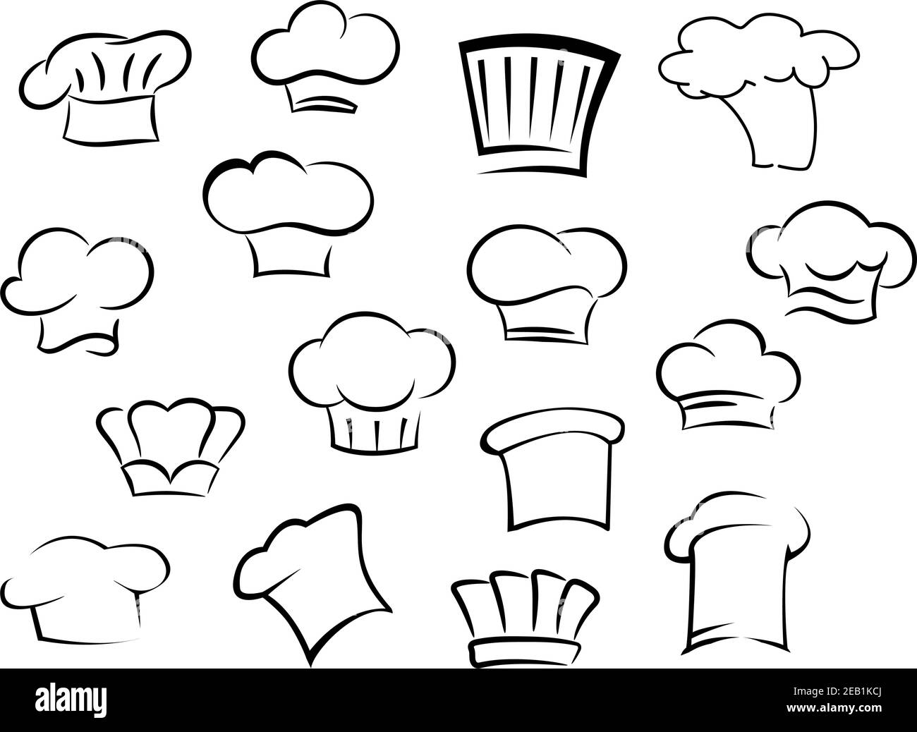 Chef hats icons with white professional uniform caps for kitchen staff ...