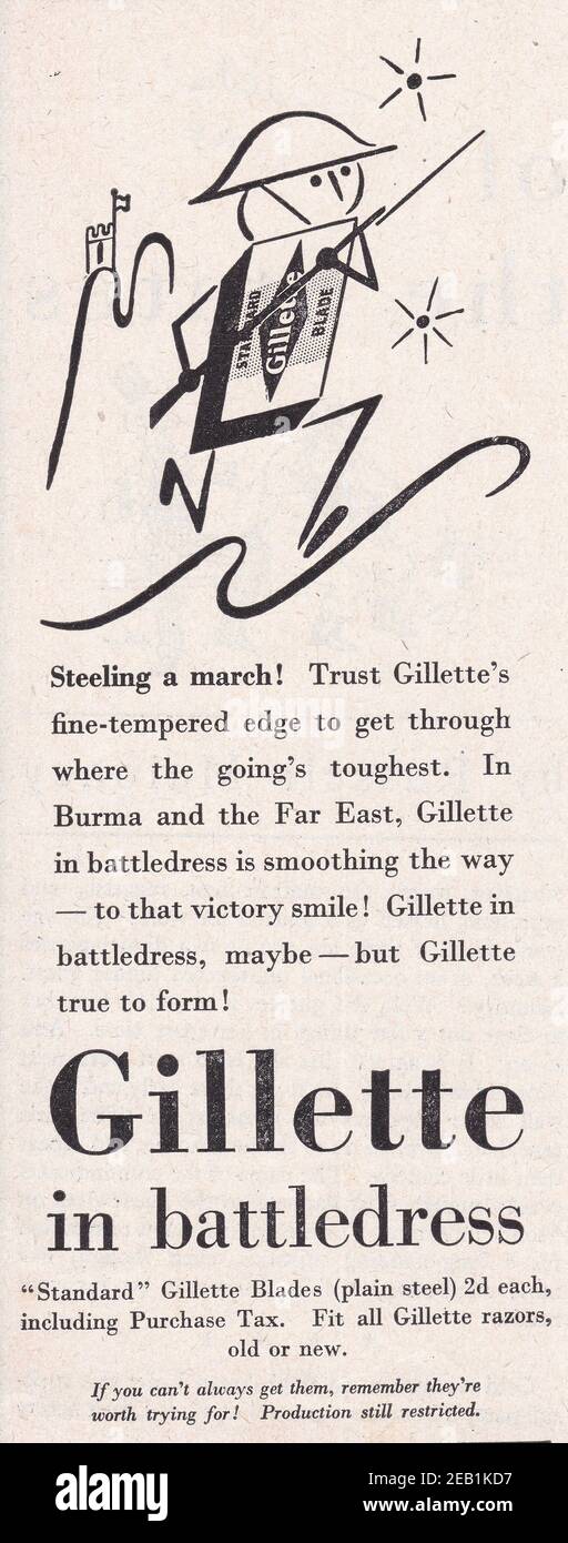 Vintage newspaper advert for Gillette Razors 1940s Stock Photo - Alamy